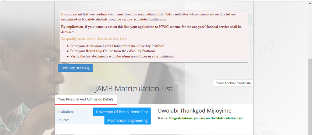 How To Check If You have Successfully Matriculated As A Student